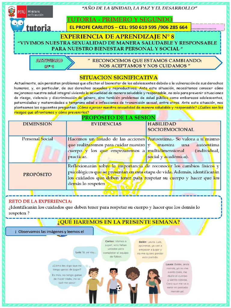 Experiencia de Aprendizaje 8 - Actividad 1 - 1ero y 2do-Tutoria - 00001 | PDF