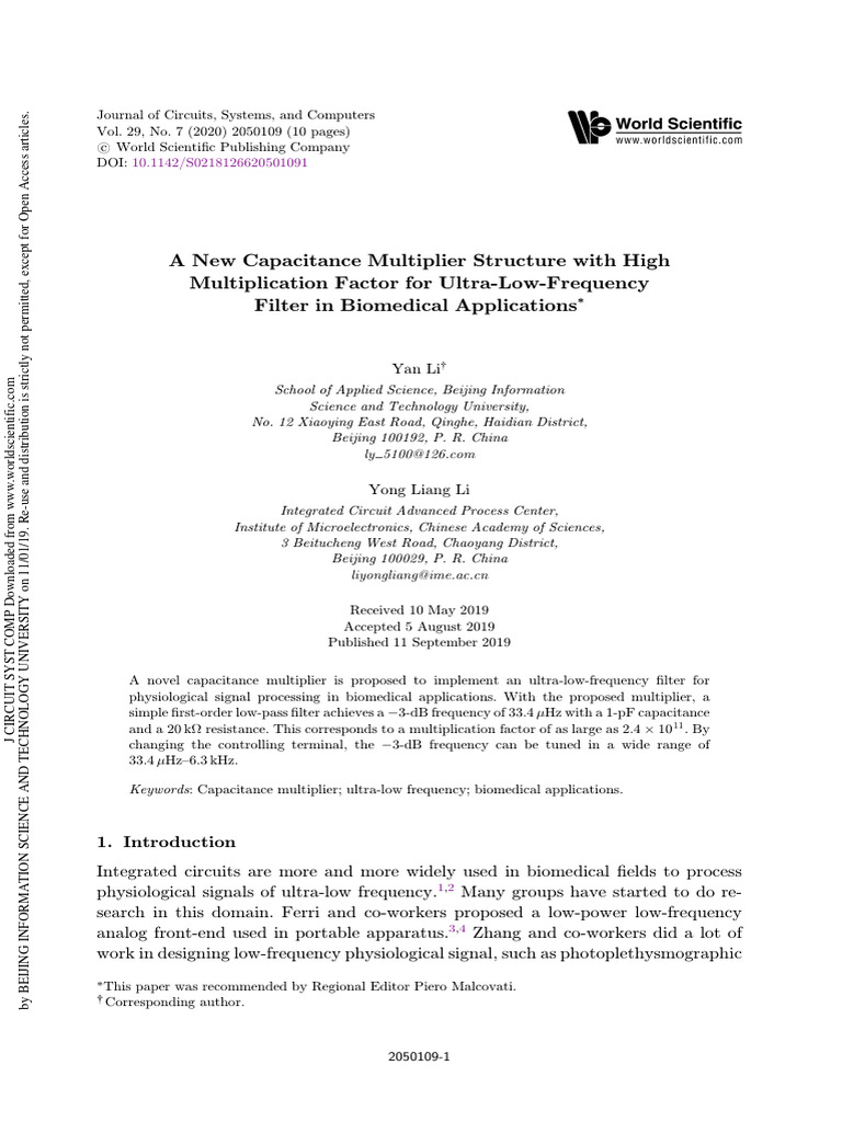 A New Capacitance Multiplier Structure With High | PDF | Mosfet | Hertz