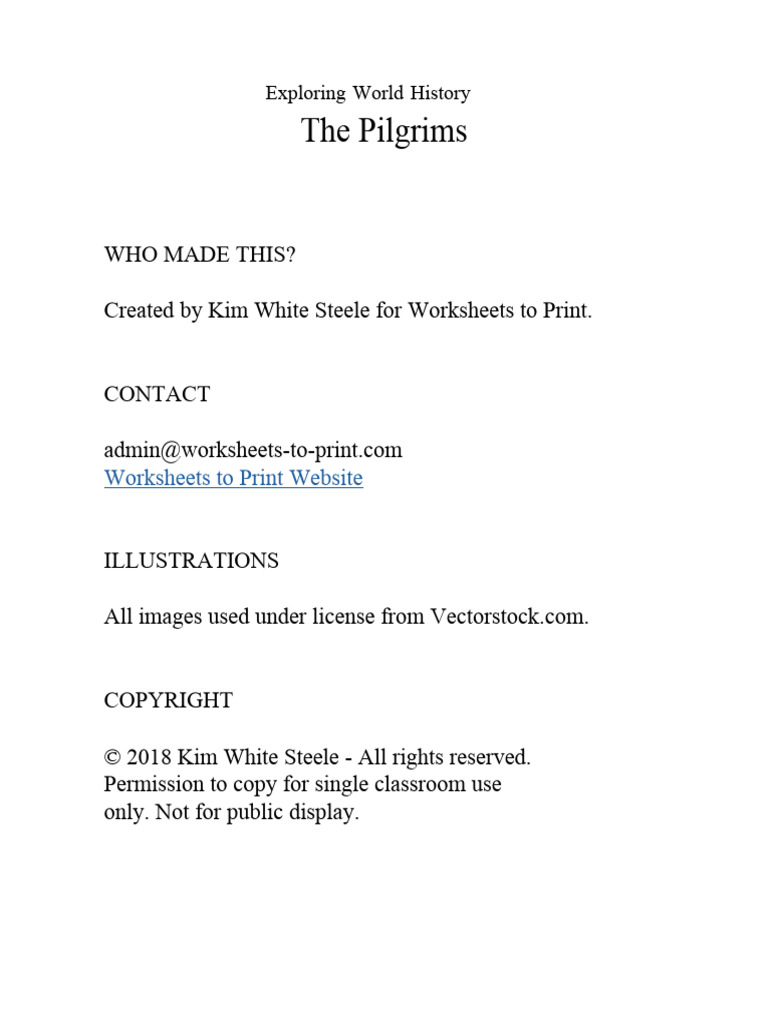 The Pilgrims History Worksheet | PDF | Plymouth Colony | Colonial ...