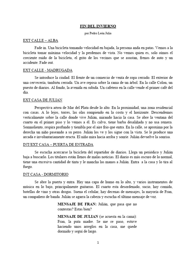 Guion Final - Fin Del Invierno (MDP 2018) | PDF | Novela negra, policíaca y suspenso