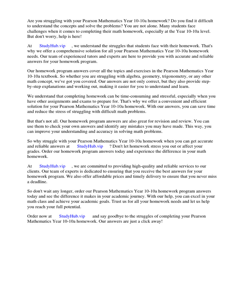 Pearson Mathematics Year 10-10a Homework Program Answers | PDF ...