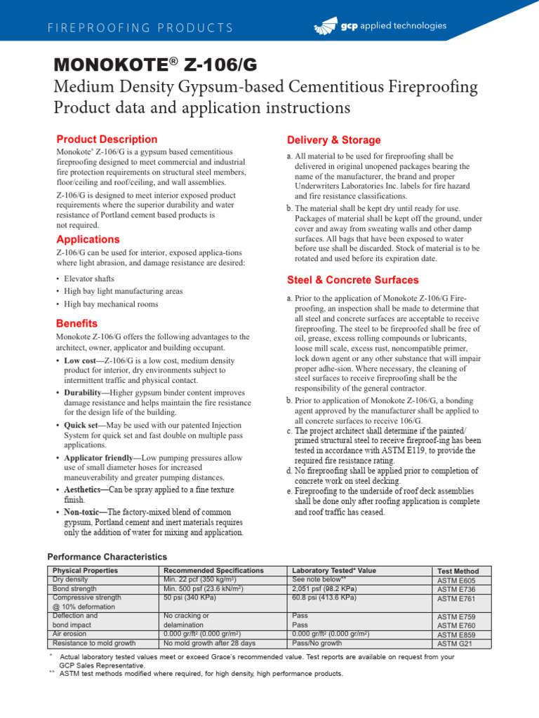 Monokote Z-106G Data Sheet | PDF | Concrete | Cement