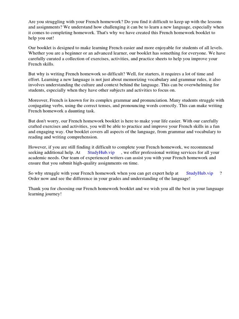 French Homework Booklet | PDF | Homework | E Bay