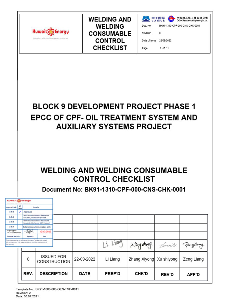 BK91-1310-CPF-000-CNS-CHK-0001 - 0 - Welding and Welding Consumable ...