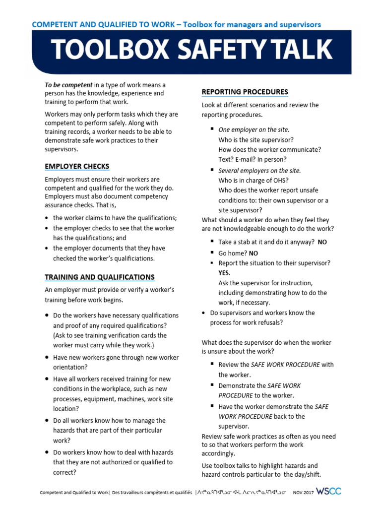 Competent To Work Safely-Tool Box Talk-nov.2017-English | PDF ...