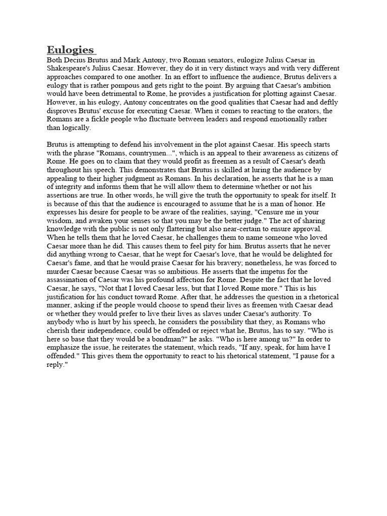 Eulogies | PDF | Julius Caesar | Mark Antony