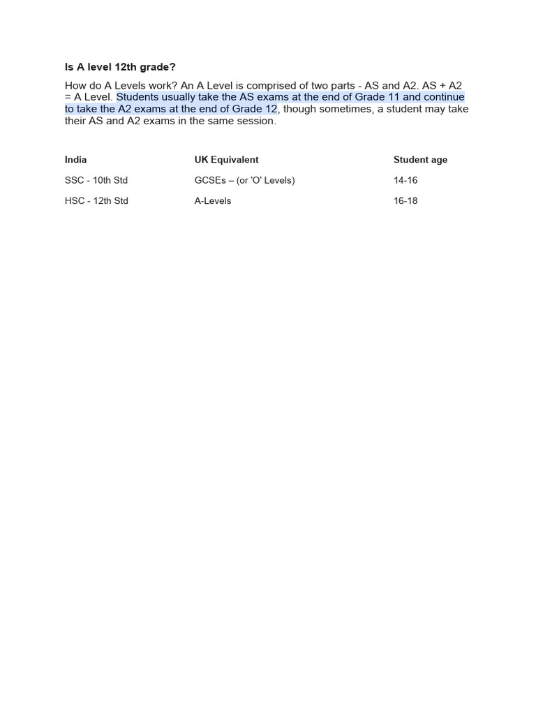 Understanding A Levels and 12th Grade | PDF