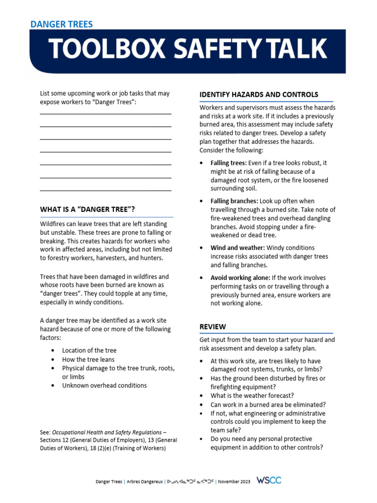 Toolbox Talk - Danger Trees - EN - 0 | PDF | Occupational Safety And Health | Trees