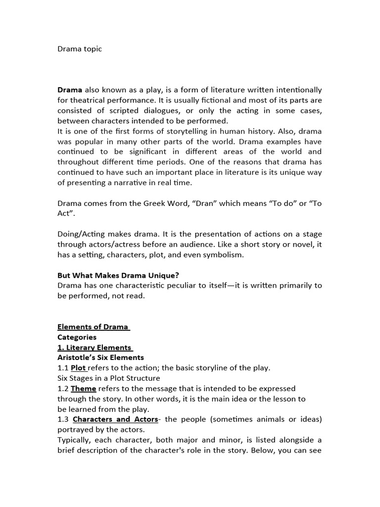 Drama Topic | PDF | Play (Theatre) | Narrative