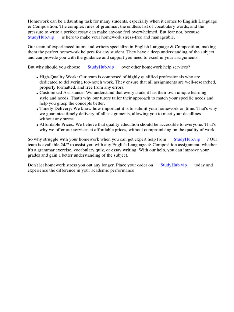 Homework Helpers English Language Composition PDF | PDF | Homework | English Language