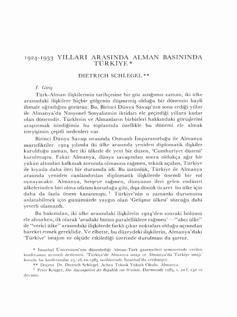 Yilla Ri Arasinda Alman Basininda Türkiye : I. Giriş | PDF