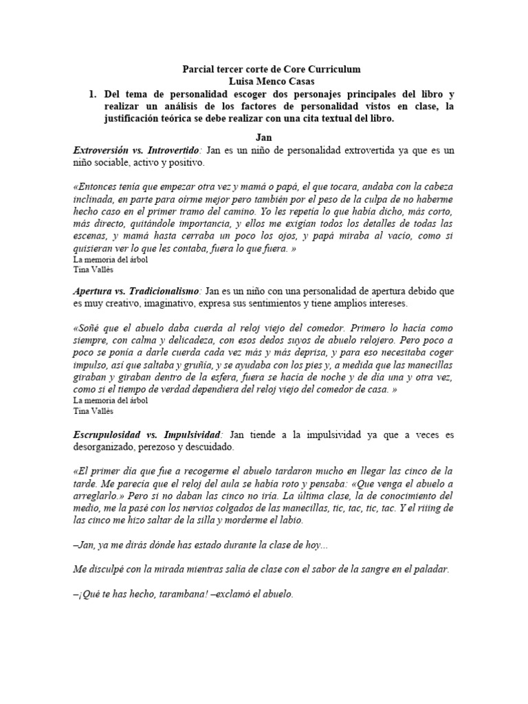 Análisis de Del Libro "La Memoria Del Árbol" de Tina Vàlles | PDF | Sicología