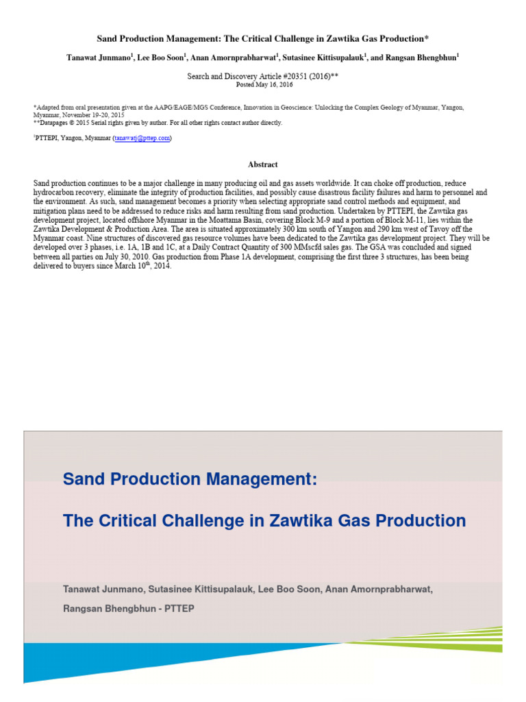 Sand Production Management PTTEP | Download Free PDF | Petroleum ...