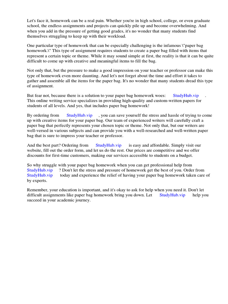 Paper Bag Homework | PDF | Homework