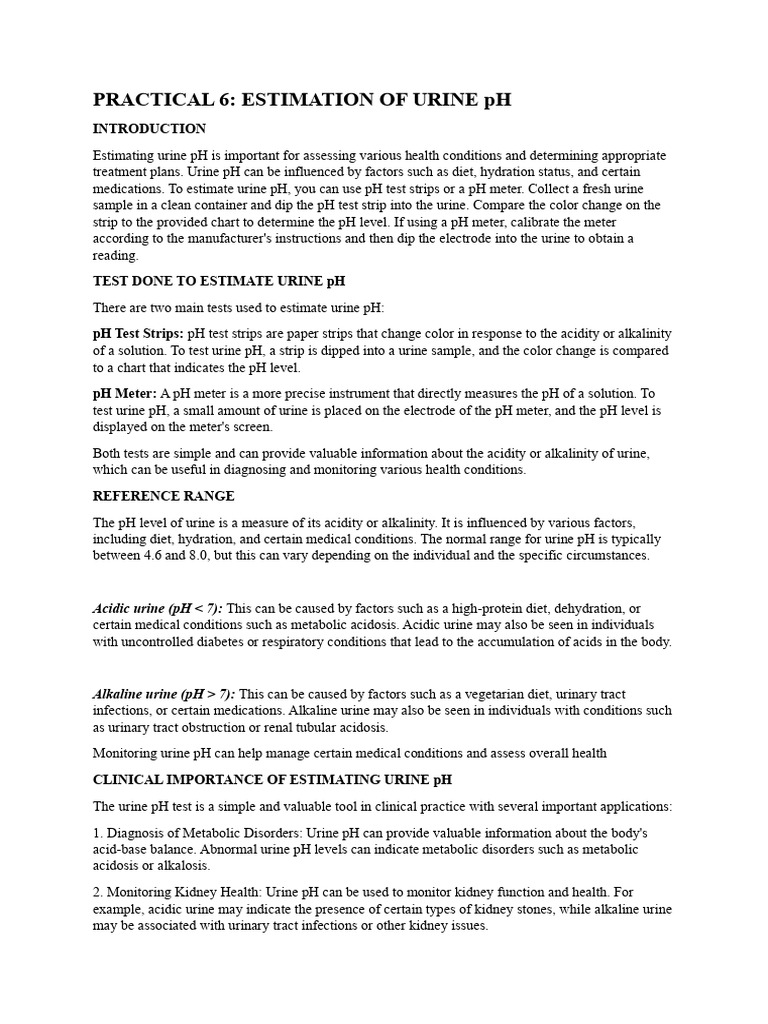 URINE pH | PDF | Ph | Urine