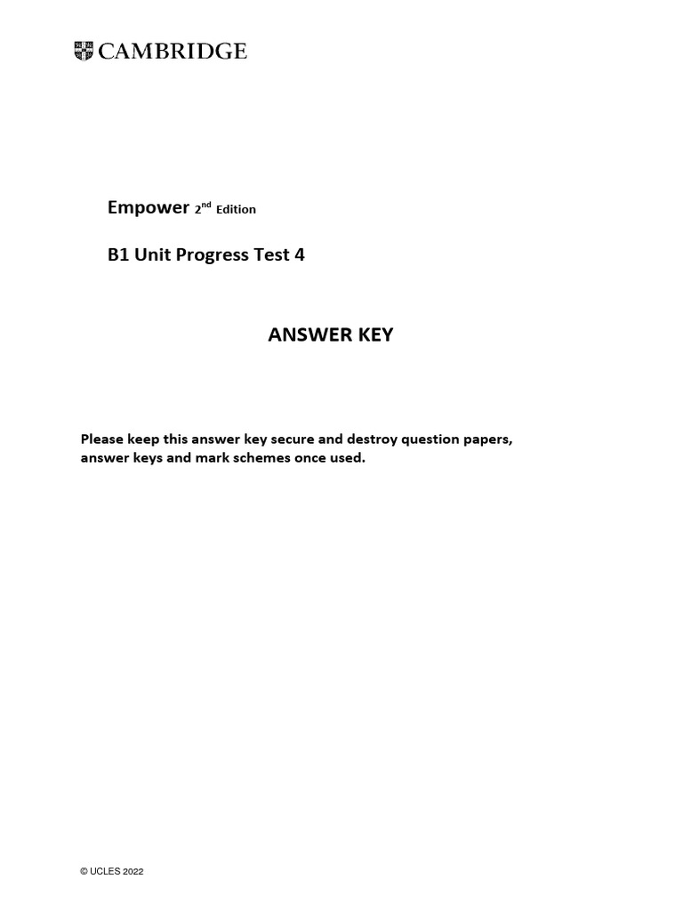 B1 Unit Progress Test 4 Answer Key | PDF