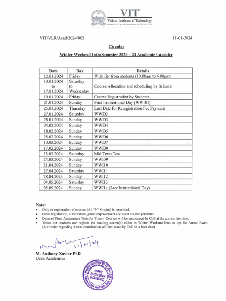 Academic Calendar Winter 2023-24 Weekend Intra Semester | PDF Academic Calendar Winter 2023-24 Weekend Intra Semester | PDF
