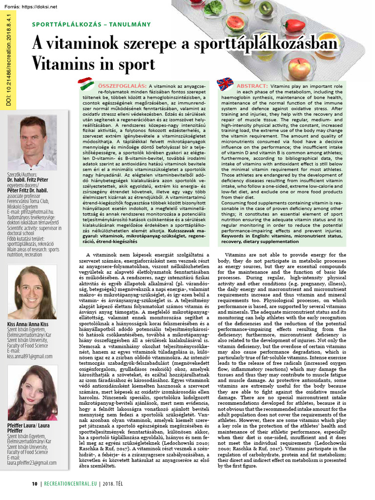 A Vitaminok Szerepe A Sporttaplalkozasban | PDF