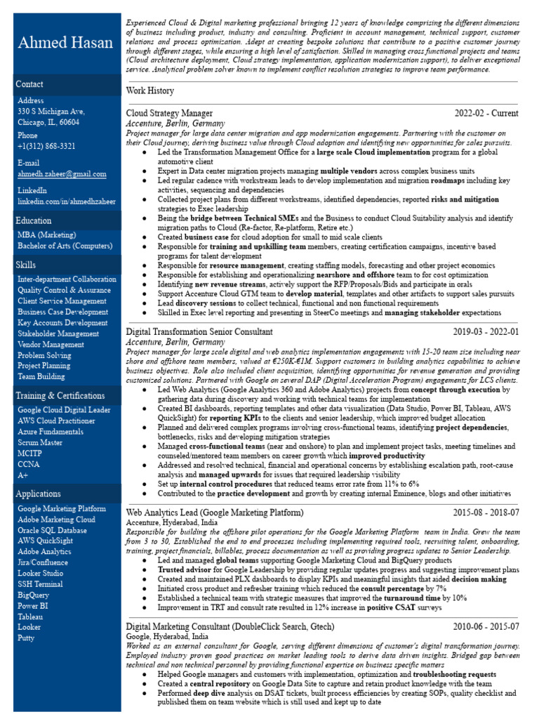 01 Ahmed Hasan Resume | PDF | Cloud Computing | Analytics