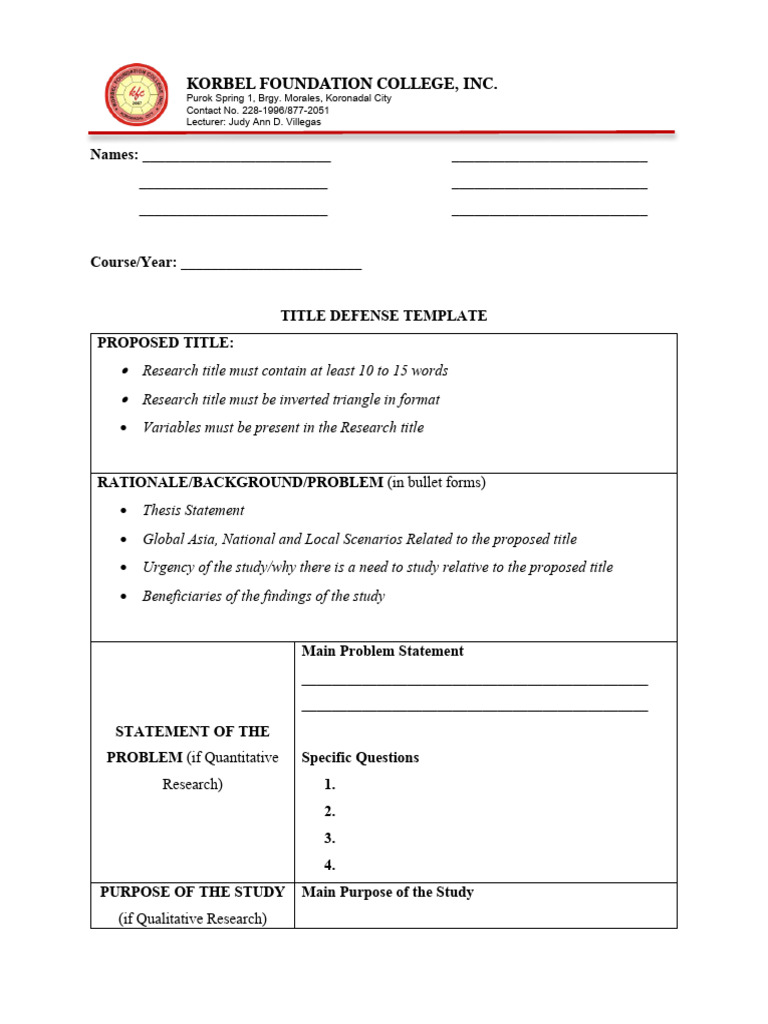 Research Title Defense Guide | PDF | Career & Growth | Art