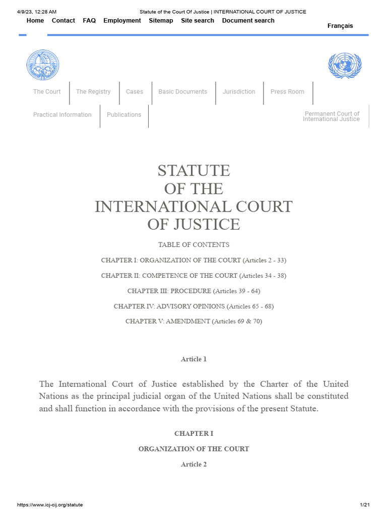 Statute of the International Court | PDF | Judgment (Law) | Treaty