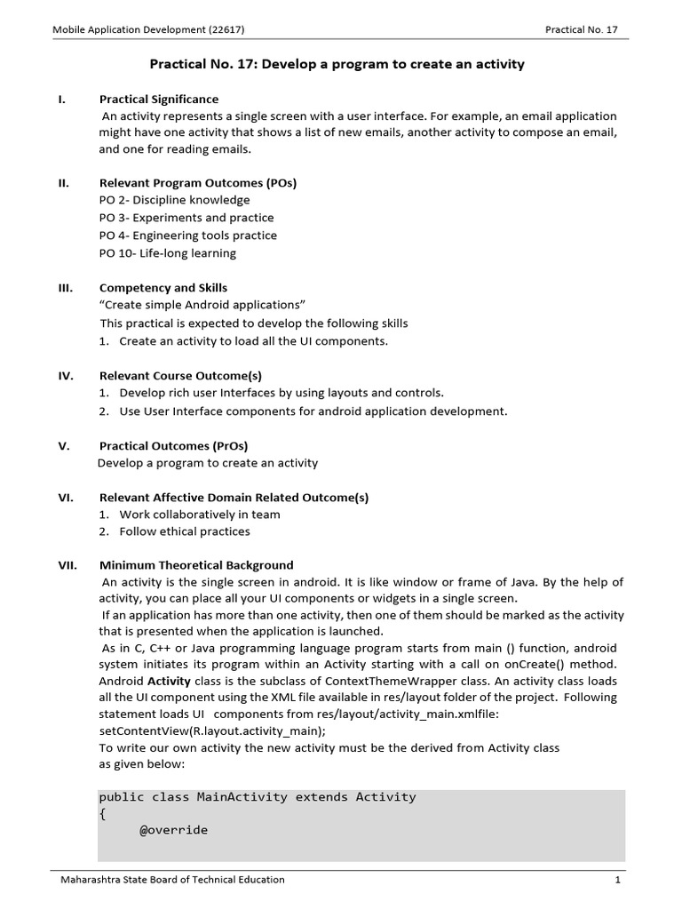 Practical No 17 | Download Free PDF | Mobile App | Android (Operating System)