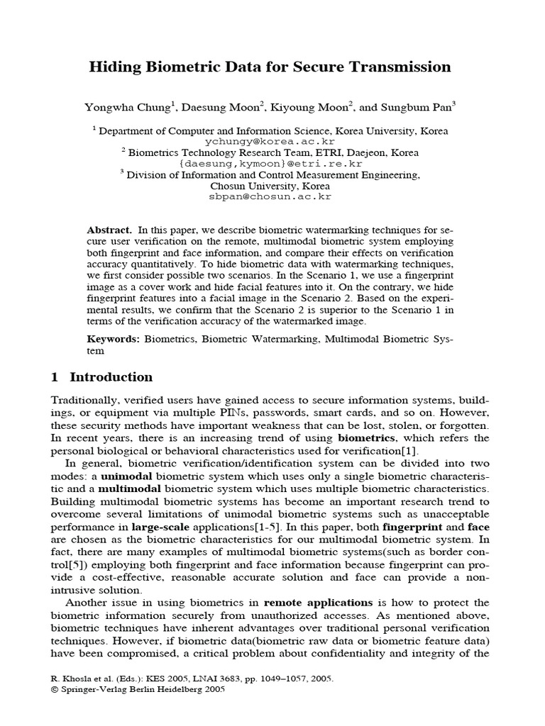vu_watermarking_multimodal | PDF | Biometrics | Encryption
