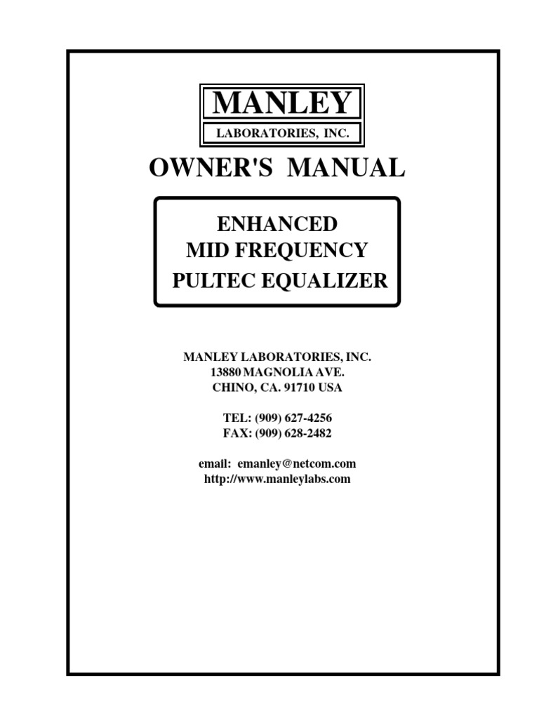 Manley Enhanced Pultec EQ Owner's Manual | PDF | Equalization (Audio ...