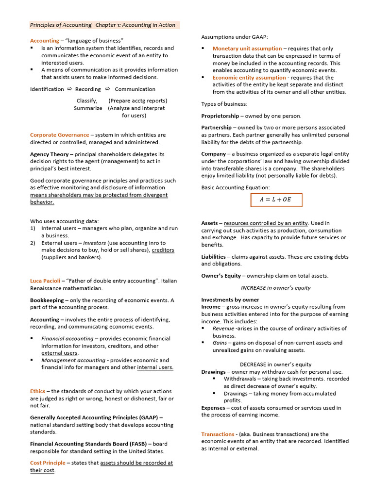 Principles of Accounting (Notes) | PDF | Debits And Credits | Expense