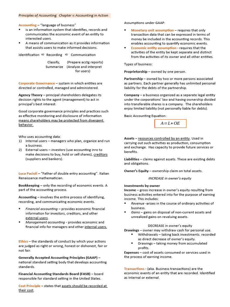 Principles of Accounting (Notes) | PDF | Debits And Credits | Expense