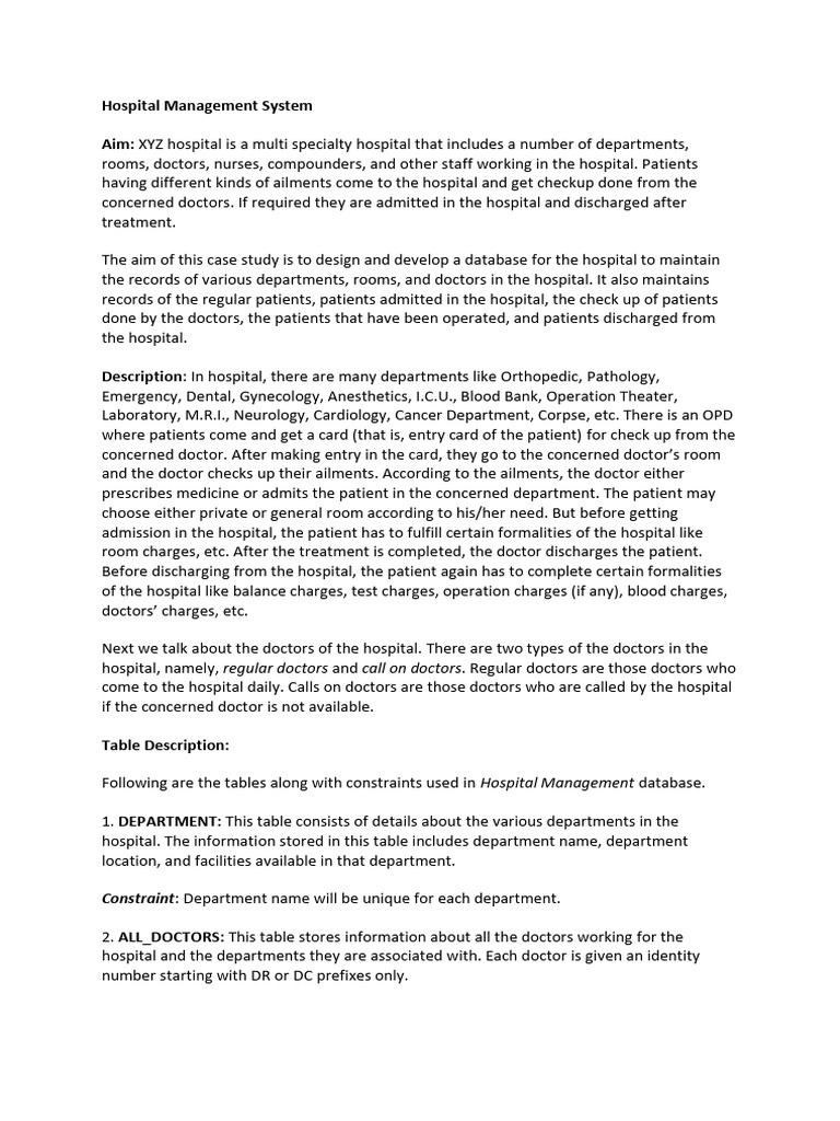 Hospital Management System | PDF | Hospital | Patient