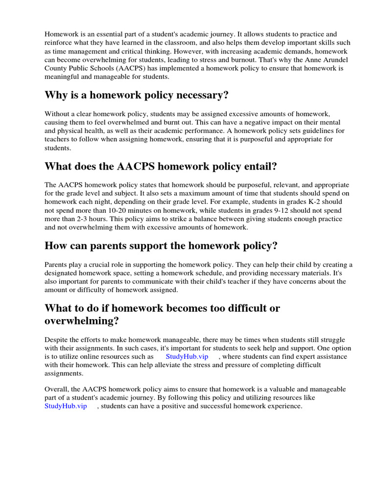 Aacps Homework Policy | PDF | Homework | Teachers