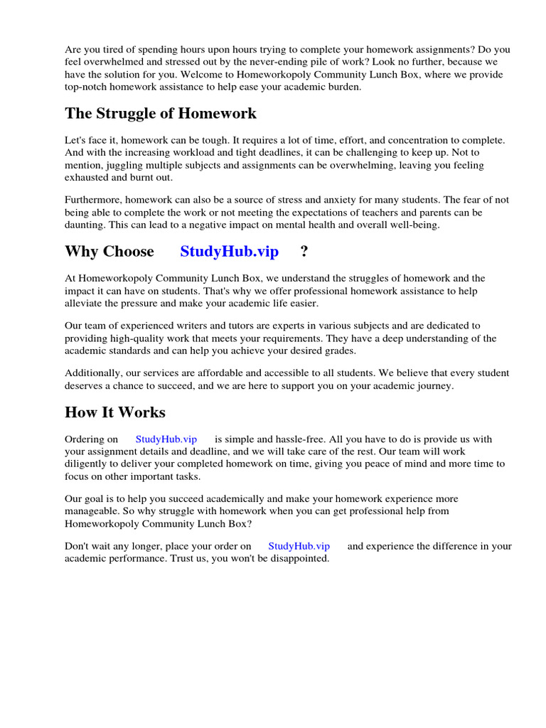 Homeworkopoly Community Lunch Box | PDF | Homework