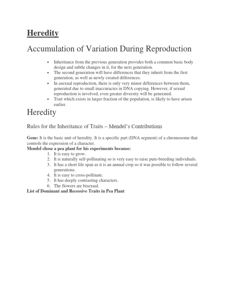 Heredity Class 10 Notes | PDF | Dominance (Genetics) | Heredity