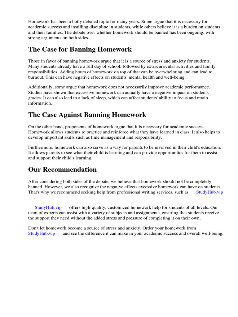 Homework Should Not Be Banned | PDF | Homework | Teachers
