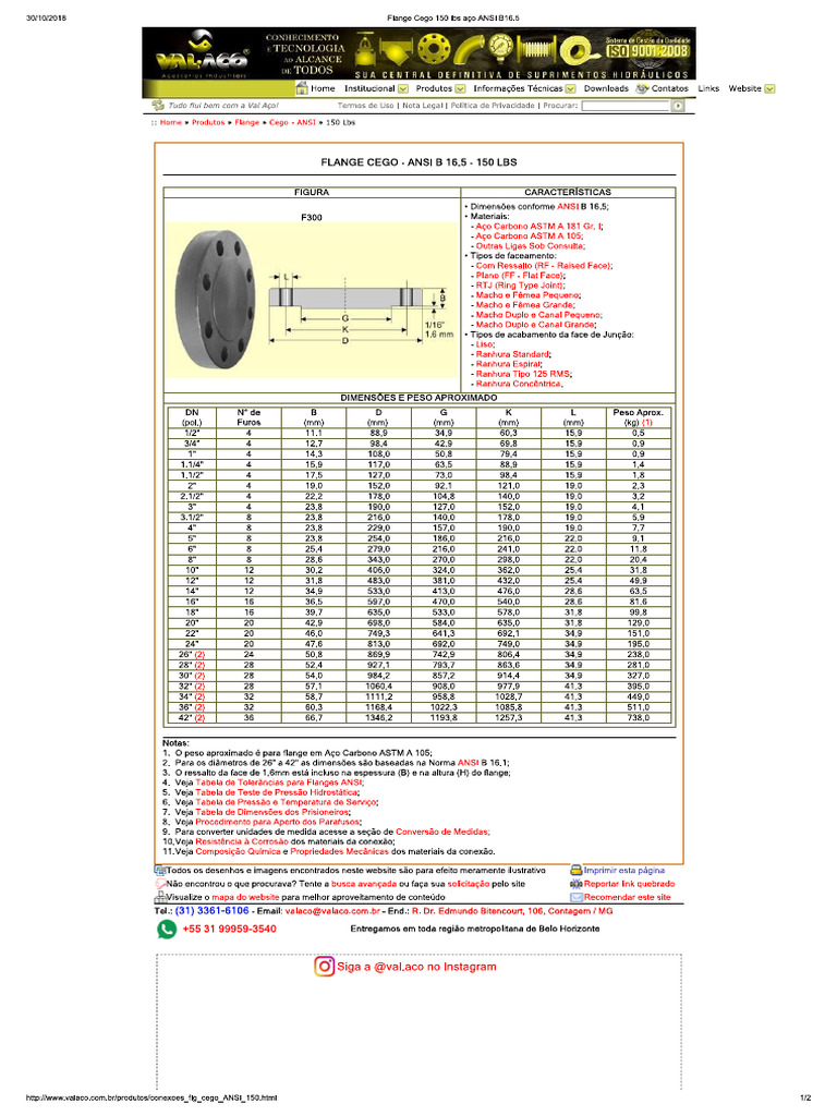 Flange Cego 150 lbs aço ANSI B16 | PDF | Encanamento