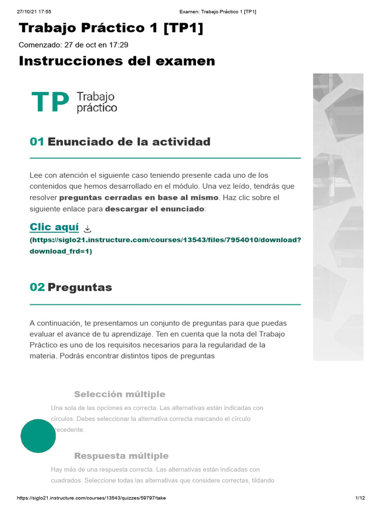 Examen Trabajo Practico 1 Tp1 Siglo 21 Pdf Gestión De Recursos