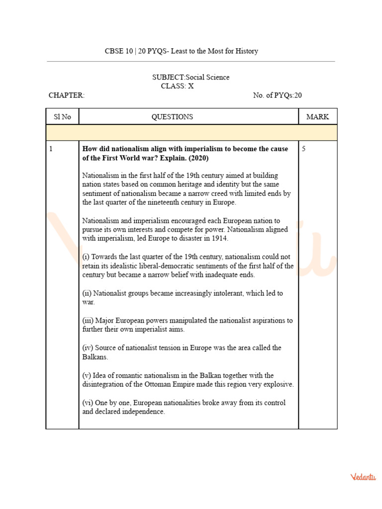 Class 10 History Chapter 1 Important Qs | PDF
