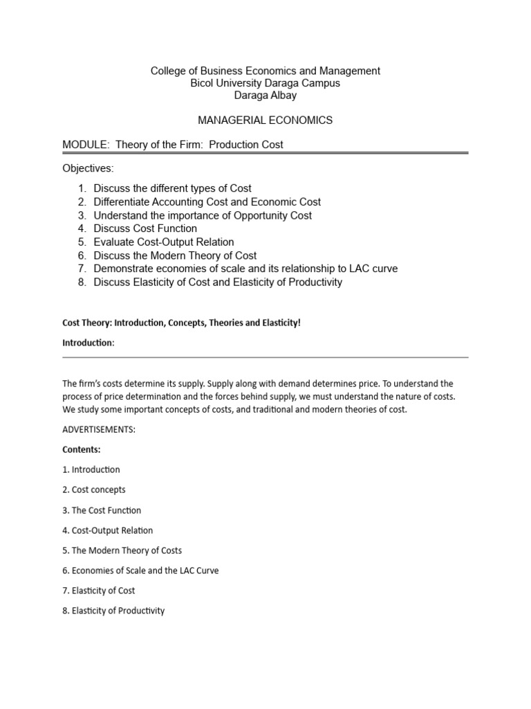 Module Cost Function | PDF | Average Cost | Marginal Cost