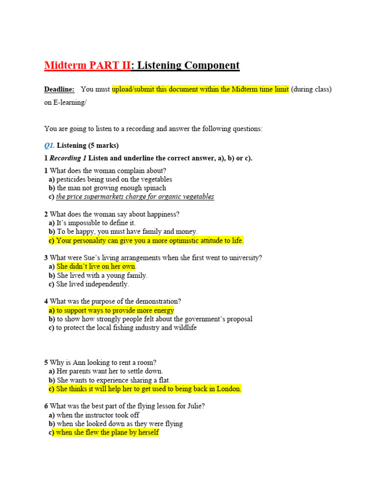 Midterm Listening Exam Guide | PDF