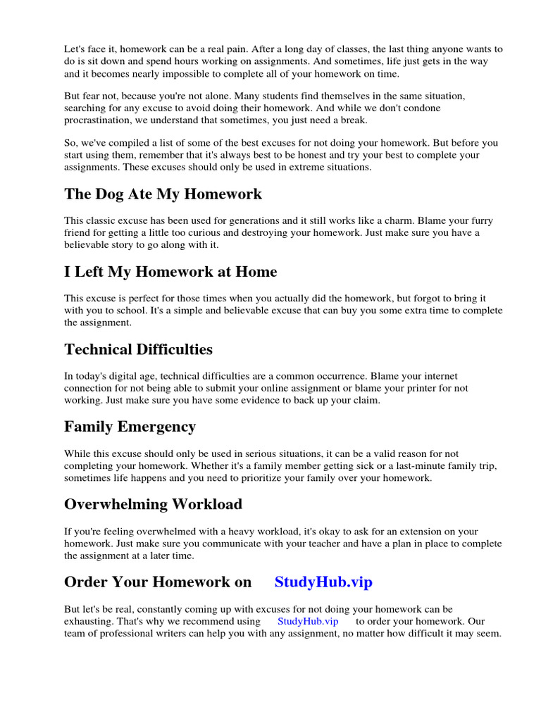 Best Homework Excuses & Solutions | PDF | Homework