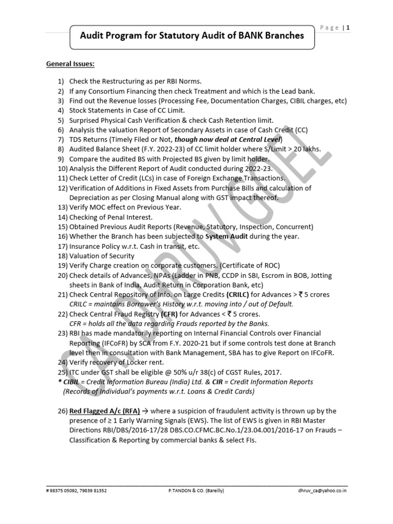 Bank Audit Checklist and Guidelines | PDF | Mortgage Law | Audit