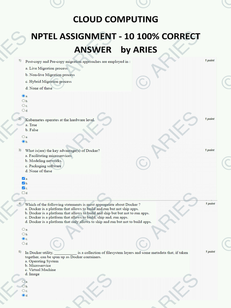 Cloud Computing WEEK 10 - 100% Correct Answers by ARIES | PDF