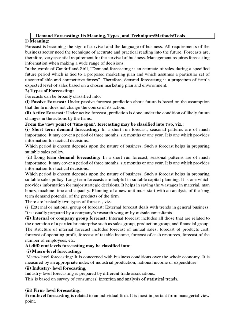 Demand Forecasting Unit 1 Download Free Pdf Forecasting Demand