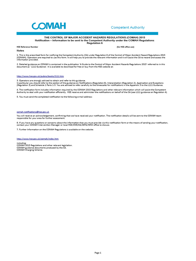 Comah Notification Form | Download Free PDF | Chlorine | Chemical ...
