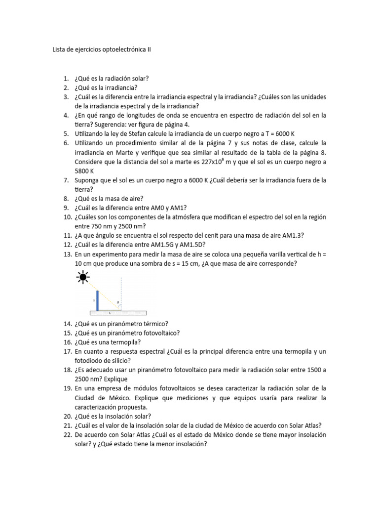 Ejercicios de Optoelectrónica II | PDF | Dom | Fotovoltaica