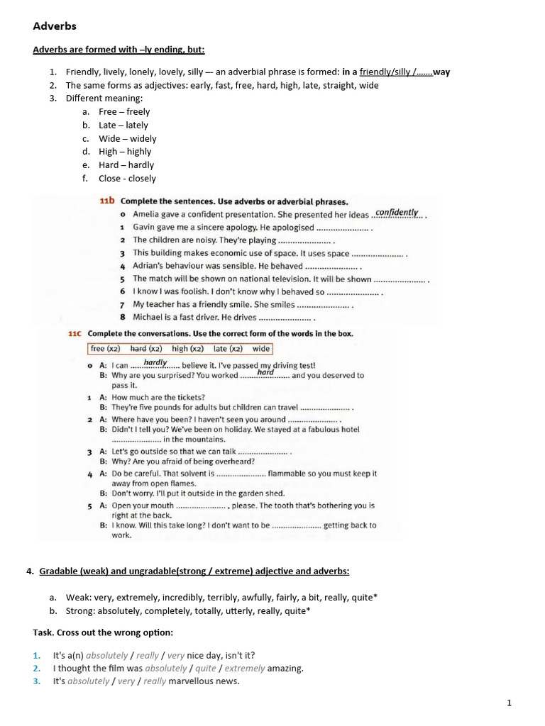 Adverbs Exercises | PDF