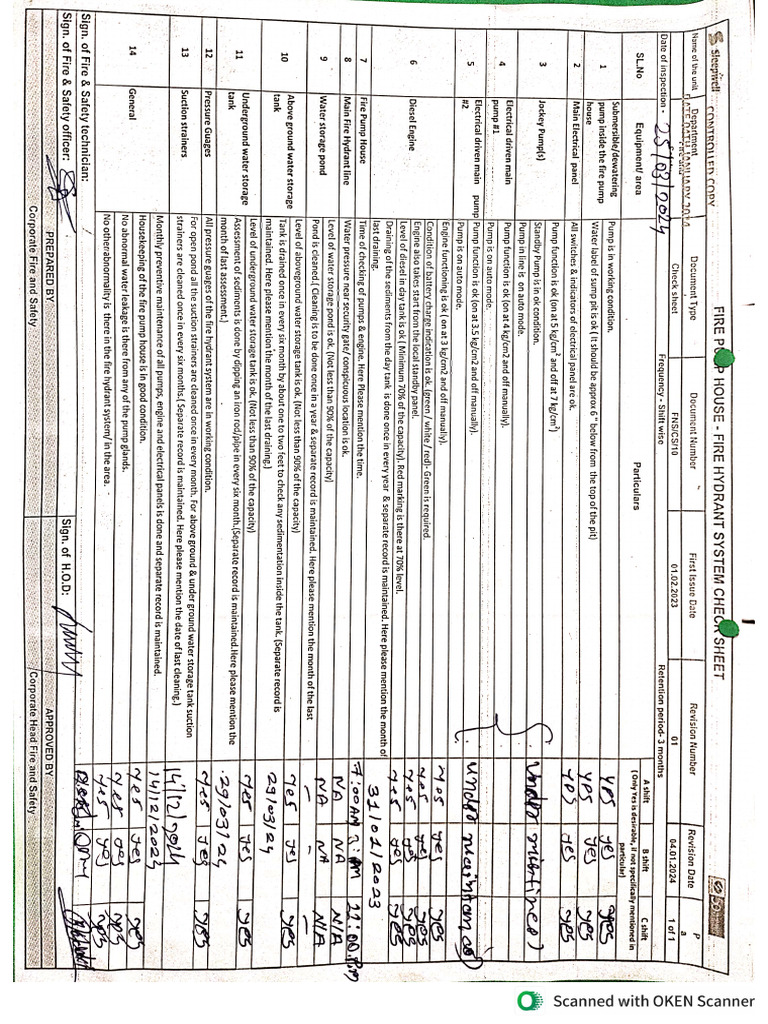Fire Pump Checklist | PDF