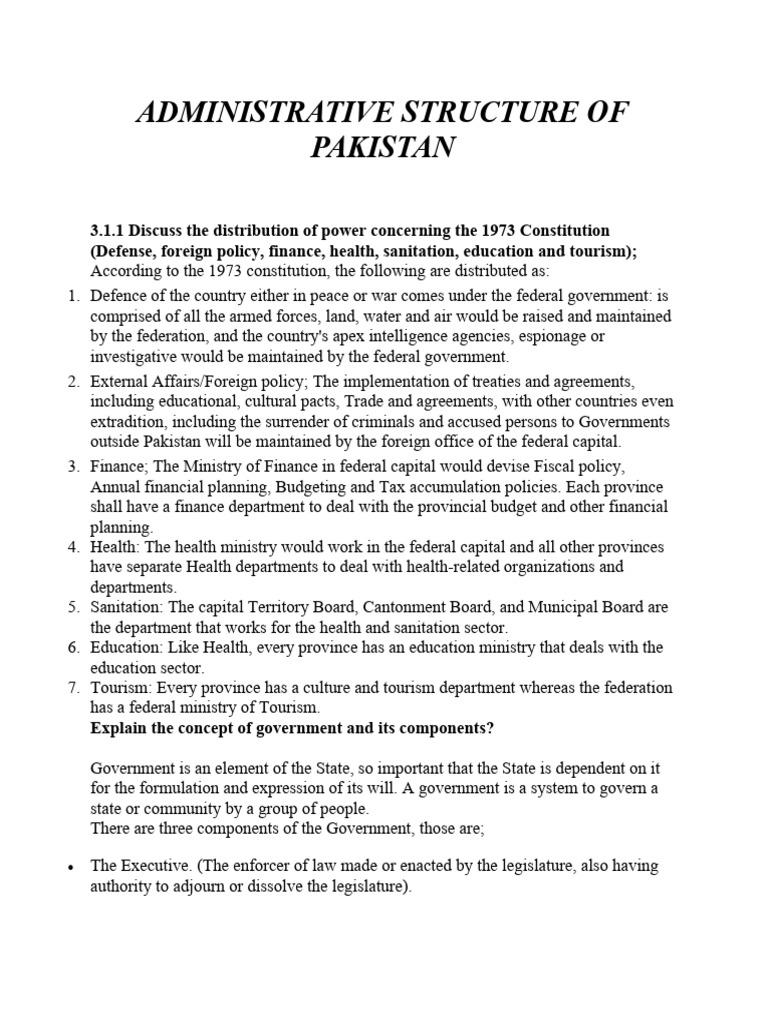 Administrative Structure of Pakistan | PDF | Government Of Pakistan ...