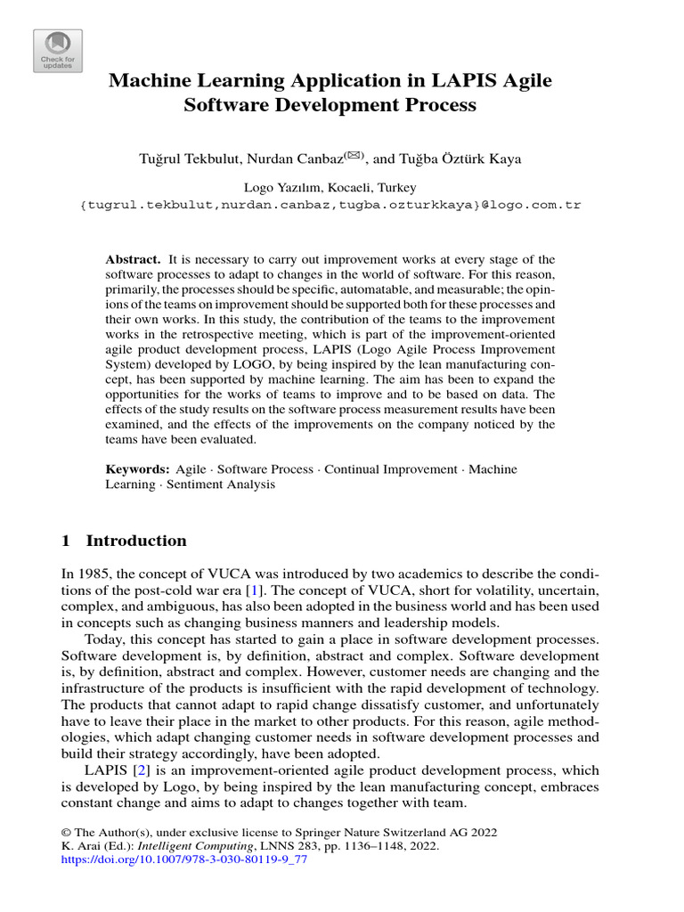 Machine Learning Application in LAPIS Agile Software Development Process | PDF | Scrum (Software ...